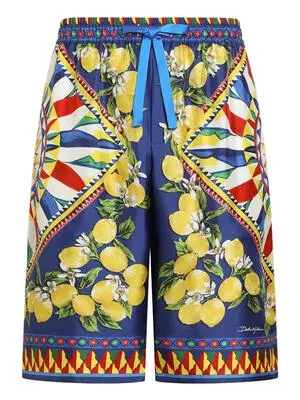Dolce & Gabbana Carretto-print Silk Twill Bermuda Shorts - Multicolor