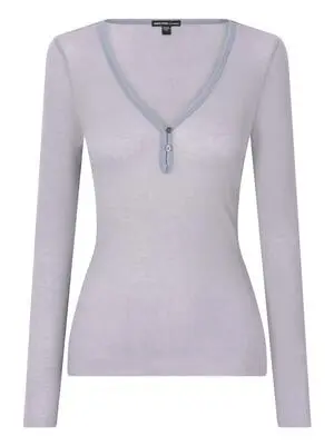 JAMES PERSE Ribbed Cotton And Cashmere-blend Henley T-shirt - Gray