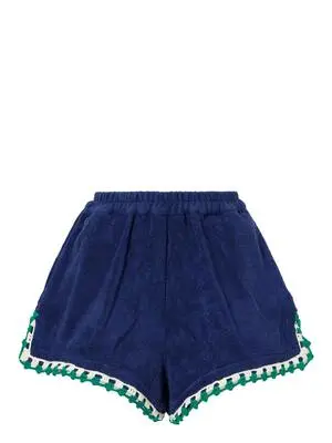 TERRY PUESTO Estate Crochet-trimmed Organic Cotton-terry Shorts - Blue