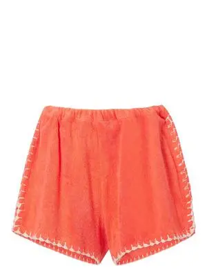 TERRY PUESTO Estate Crochet Trim Organic Cotton Terry Shorts - Red