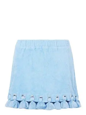 Cap D'antibes Cap D’antibes Georgia Embellished Organic Cotton-terry Mini Skirt - Blue