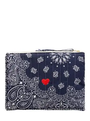 CALL IT BY YOUR NAME Coeur Vanity Embroidered Bandana-print Cotton Pouch - Blue