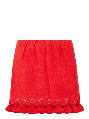 Cap D'antibes Cap D’antibes Georgia Embellished Organic Cotton-terry Mini Skirt - Red