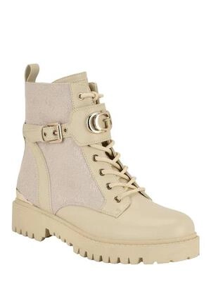 Guess Olanna Combat Boots With Lug Sole - Ivory