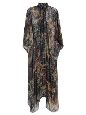 Etro Metallic Stripe Print Silk Chiffon Dress - Black