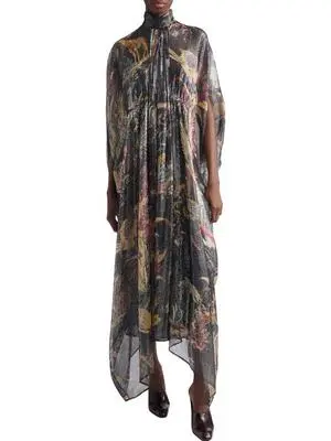 Etro Metallic Stripe Print Silk Chiffon Dress - Black
