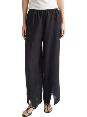 Posse Alfie Lace Trim Wide Leg Linen Pants - Black