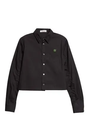 Undercover Boxy Crop Cotton Button-up Shirt - Black