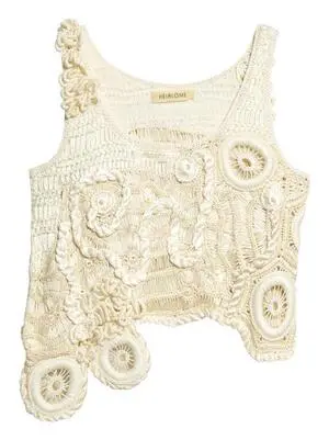 HEIRLOME Asymmetric Freeform Silk & Cotton Lace Tank - Ivory