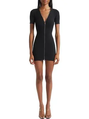 Alexander Wang Zip Pointelle Rib Sweater Dress - Black