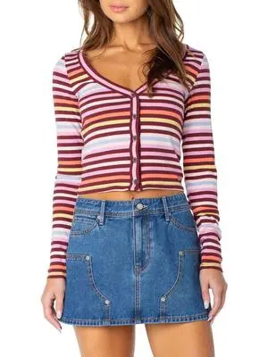 Roxy Terrace Striped Cropped Long Sleeve Top - Port
