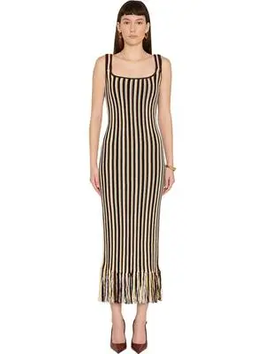 Amanda Uprichard Jolie Crocheted Knit Midi Dress With Fringe Hem - Cocoa Combo