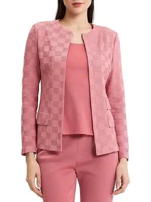 Misook Tailored Tonal Checkered Knit Jacket - Honeysuckle