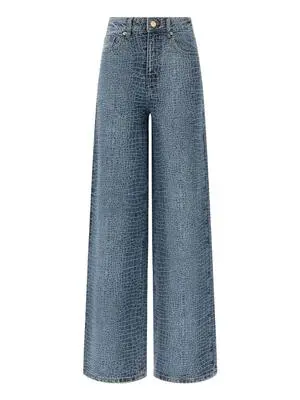 SELF-PORTRAIT Croc Effect Wide Leg Jeans - Multicolor