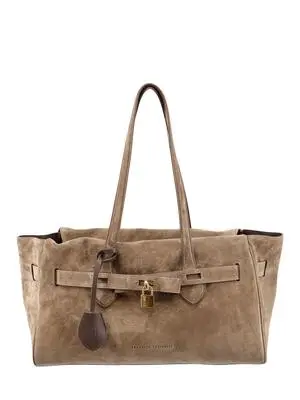 Brunello Cucinelli Suede Shoulder Bag With Logo Padlock Detail - Multicolor