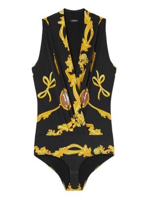 VERSACE Versace Barocco-Printed V-Neck Bodysuit