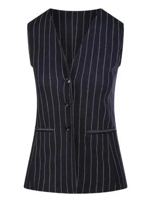 Max Mara Riccio Striped Button-up Vest - Black