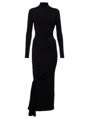MUGLER Draped Wool-blend Jersey Midi Dress - Black