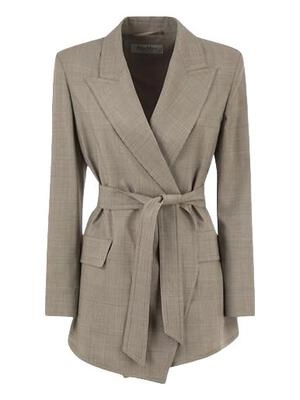 Max Mara Checked Belted Blazer - Beige