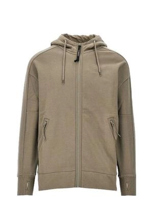 C.P. COMPANY Long Sleeve Zip Up Hooded Sweatshirt - Brown