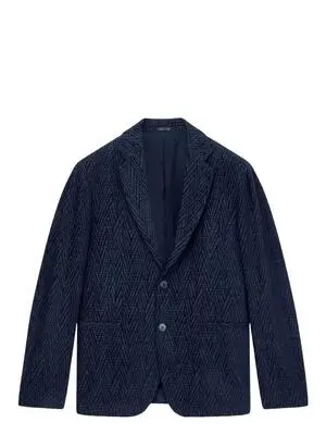 Giorgio Armani Blazer Regular Fit With Silk And Chenille Macro Chevron - Black