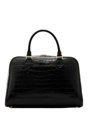 NILI LOTAN Jaclyn Croc-effect Leather Bowling Bag - Black