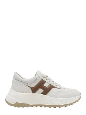 Hogan Round Toe Lace Up Sneakers With H Logo Detailing - White