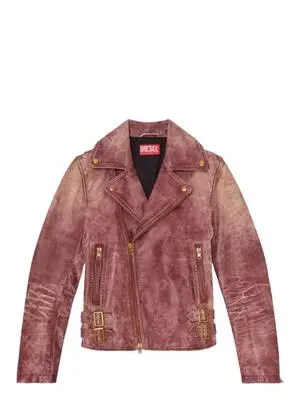 DIESEL® Crackled Leather Biker Jacket - Pink