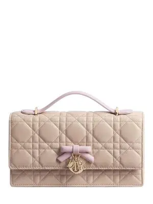 Dior Lambskin Cannage Stitching Bag With Bow Detail And Charms - Pink