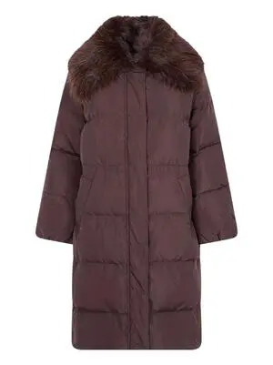TWINSET Quilted Down Jacket With Faux Fur Collar - Brown