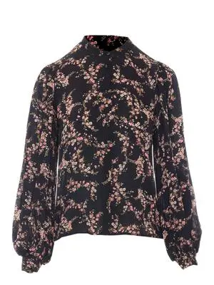TWINSET Floral Button-front Long Sleeve Blouse - Black