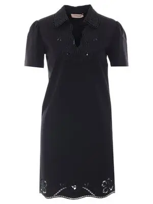 TWINSET Embroidered V-neck Dress - Black