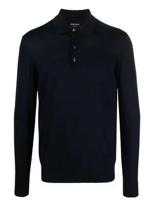 Giorgio Armani Button-front Long-sleeved Polo Shirt - Black