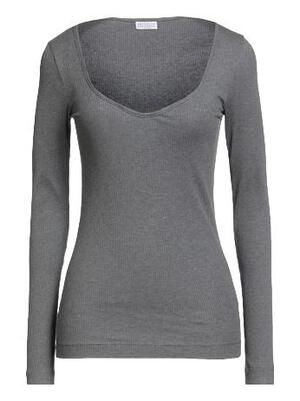 Brunello Cucinelli Ribbed Knit Long Sleeve Top - Grey