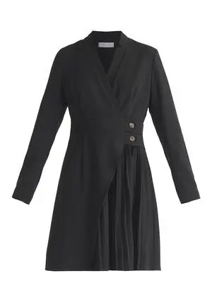 PAISIE Tailored Blazer Dress With Pleated Skirt - Black