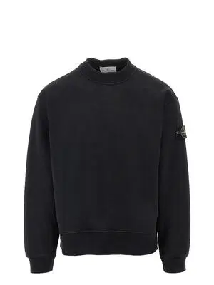 Stone Island Crewneck Cotton Sweatshirt With Logo Badge - Black