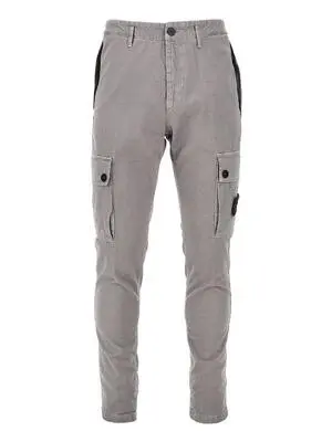 Stone Island Organic Cotton Cargo Pants With Logo Badge - Grey