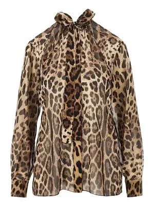 DOLCE & GABBANA DOLCE & GABBANA Silk Georgette Leo Print Long Sleeve Shirt