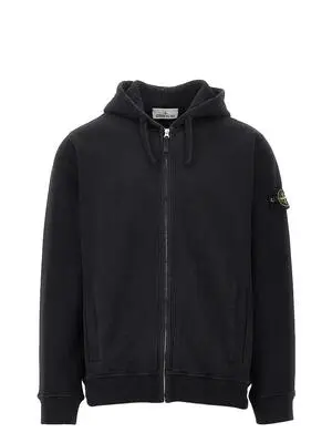 Stone Island Cotton French Terry Zip-up Hoodie - Black