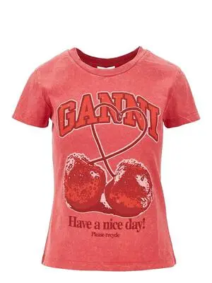 GANNI Cherry Print Organic Cotton Jersey T-shirt - Red
