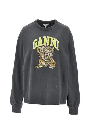 GANNI Cotton Tiger Print T-shirt - Grey