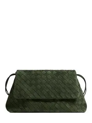 Bottega Veneta Suede Giorno Shoulder Bag With Intrecciato Pattern - Green