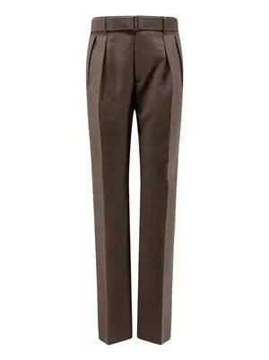 Tagliatore Nevil Virgin Wool Trousers With Belt - Brown