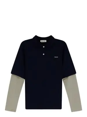 MIU MIU Cotton Polo Shirt With Front Embroidered Logo