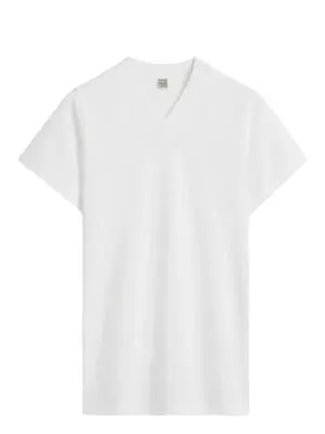 TOTEME Cotton V-neck Short Sleeve T-shirt - White