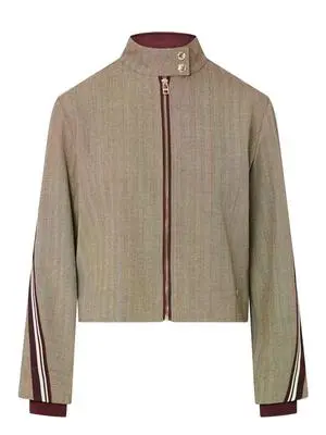 Liu Jo Herringbone Zip-up Jacket With Gold-tone Logo Plaque - Neutrals