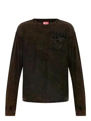 DIESEL® T-ardy-ls Distressed Logo-print T-shirt - Brown