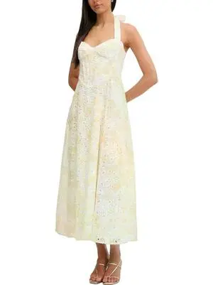Bardot Pollie Floral Broderie-anglaise Midi Dress - Yellow