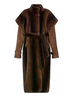 DUCIE Harper Faux-fur Suede Coat - Brown