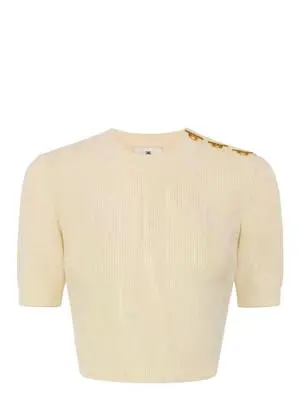 Elisabetta Franchi Ribbed Knit Cropped T-shirt - Neutrals